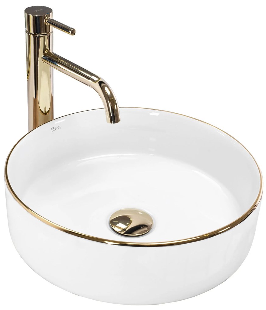 Rea Sami Gold Edge, umyvadlo na desku 36x36 cm, bílá-zlatá, REA-U6758