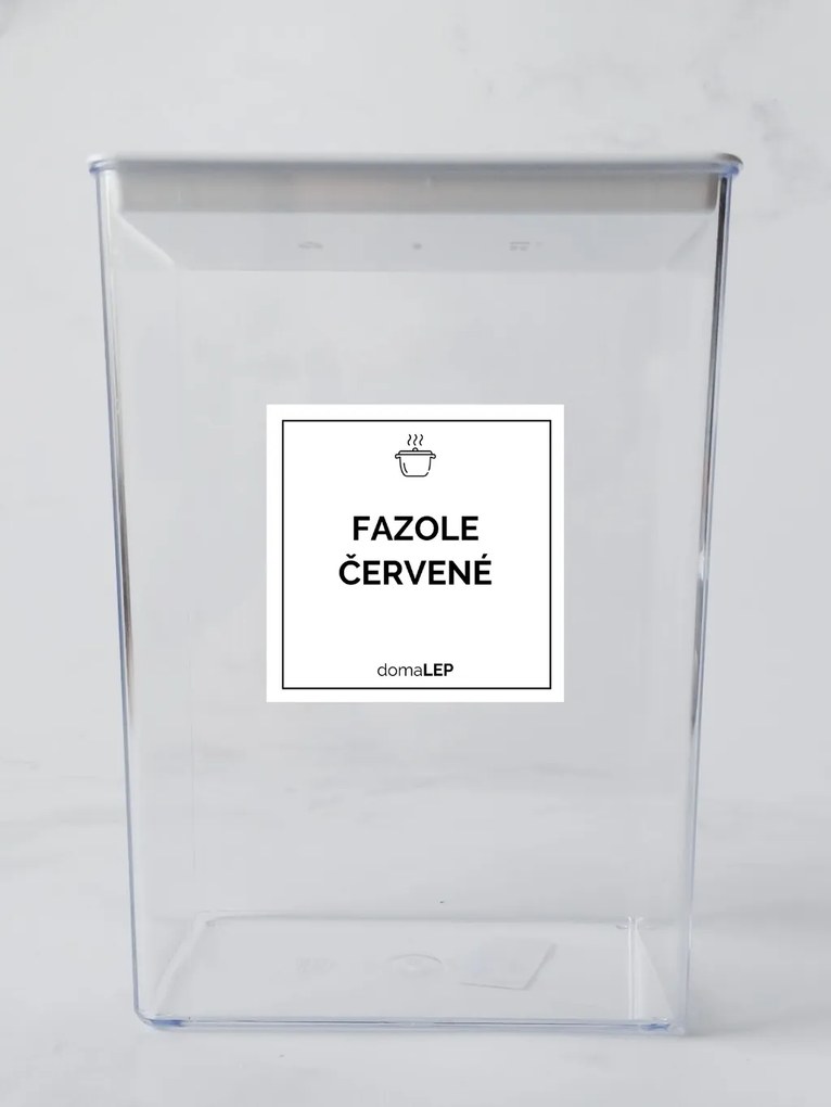 FAZOLE ČERVENÉ – bílá samolepka na dózu, tučné písmo, 5 × 5 cm | DomaLEP