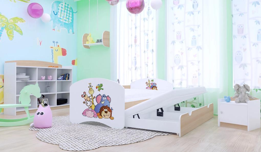 Svět pokojů Dětská postel Kevin pro dvě děti - safari + matrace zdarma Barva: Růžová, Rozměr: 160x80 cm, Zábrana: ANO (+450 Kč)