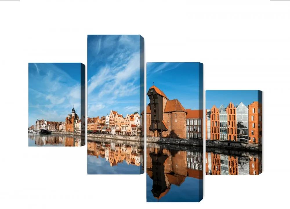 Vícedílný obraz Panorama Gdaňsku S Výhledem Na Řeku Nedostatek Nedostatek Přírodní plátno 120x75
