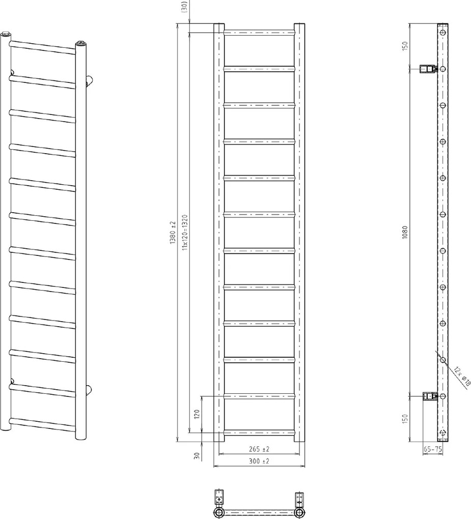Sapho Sapho, DINA topné těleso 300x1380 mm, černý mat, IR373B