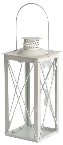 Kovová lucerna na svíčku, bílá, 14x31 cm