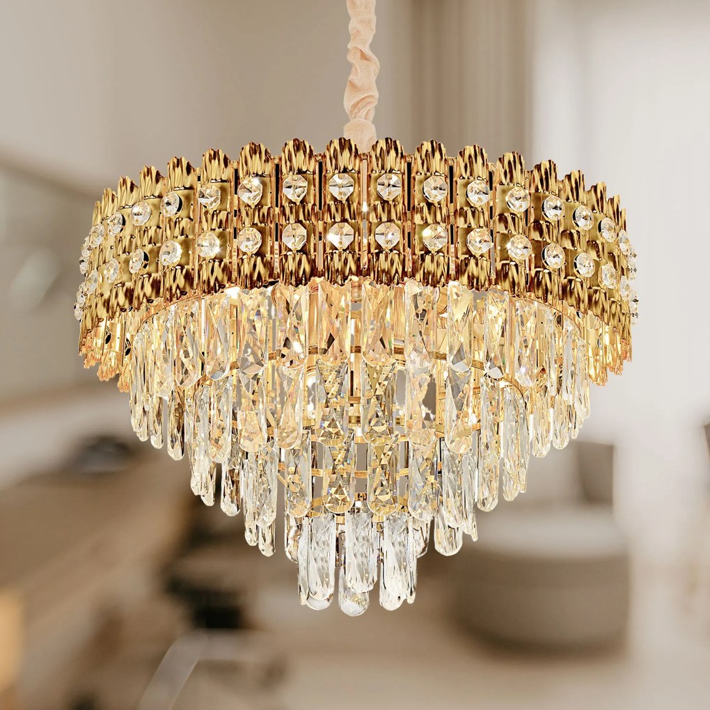 Toolight Toolight, křišťálové závěsné svítidlo 60cm, 8xE14, G058-CP, zlatá, OSW-08992