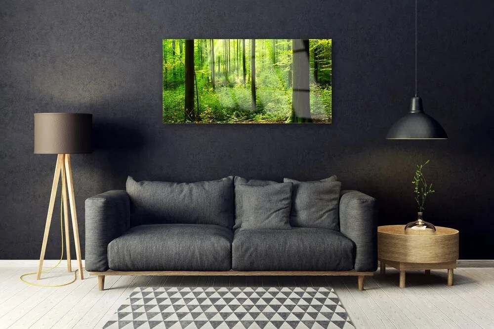 Obraz na skle Les Zeleň Stromy Příroda 140x70 cm