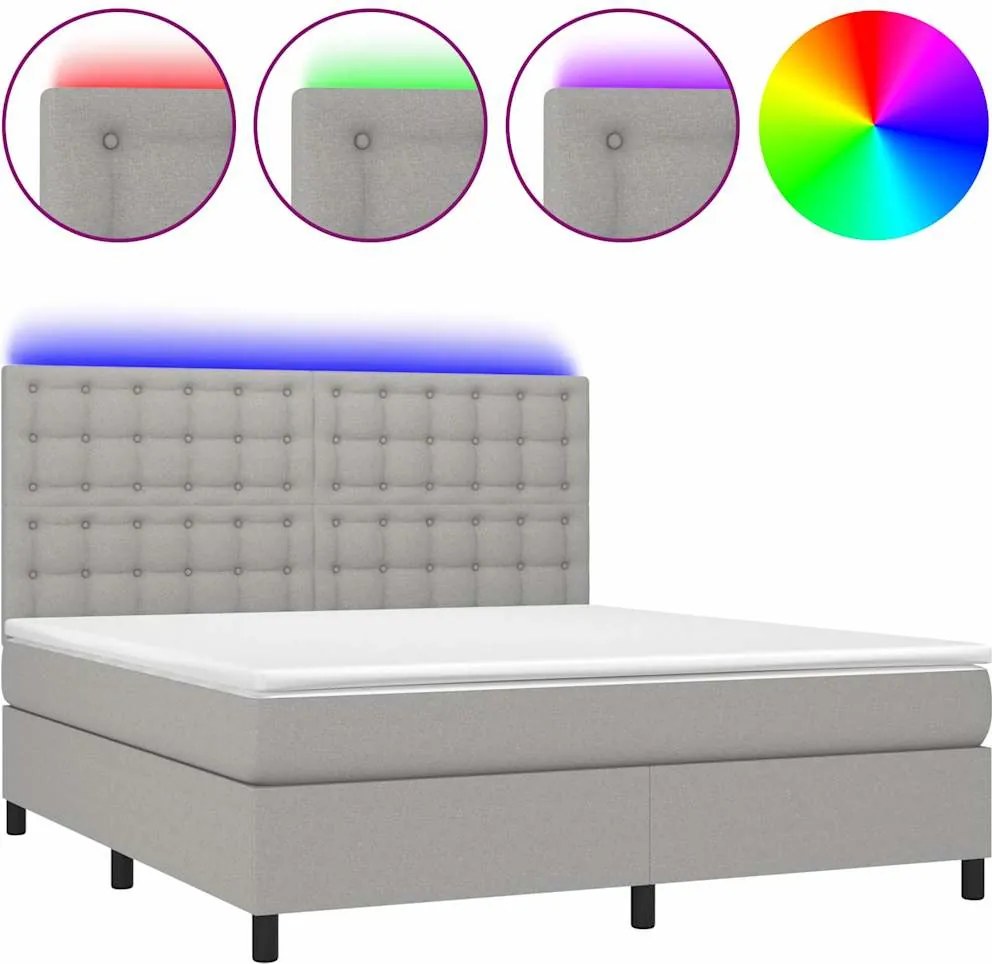 Box spring postel s matrací a LED světle šedá 160x200 cm textil 3135205