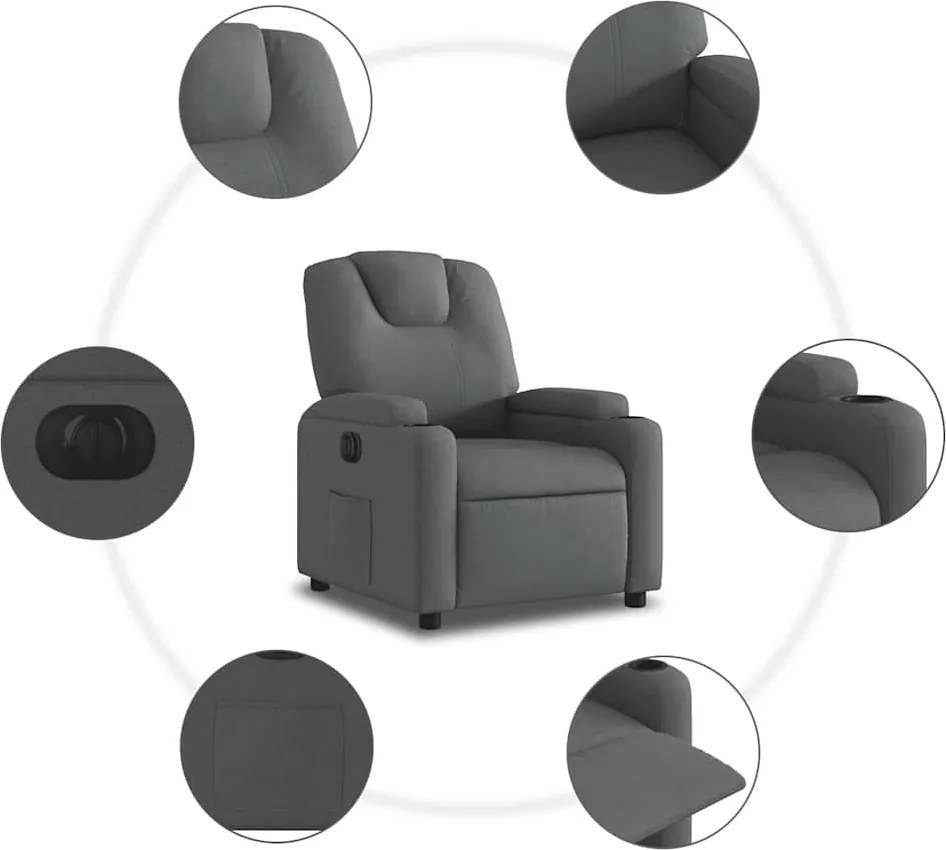 Elektrické polohovací křeslo tmavě šedé textil 3204345