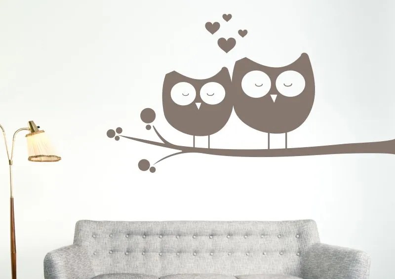WALLVINIL Samolepky na zeď - Zamilované sovy Barva: Béžová, Velikost: 100x39 cm, Pravá / Levá: Pravá (dekorace směřuje/dívá se doprava)