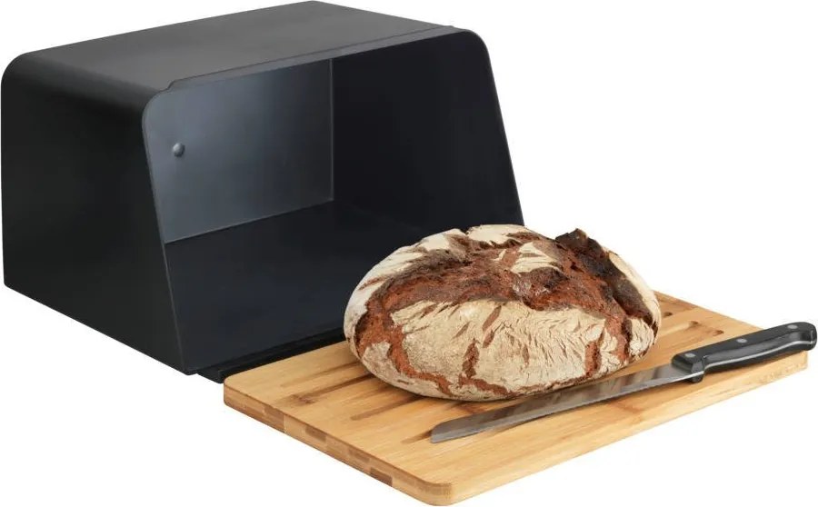 Chlebník s krájecí deskou KUBO, černý, WENKO
