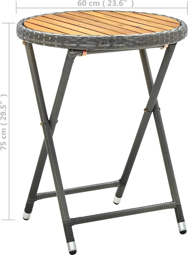Čajový stolek šedý 60 cm polyratan a masivní akácie 316510