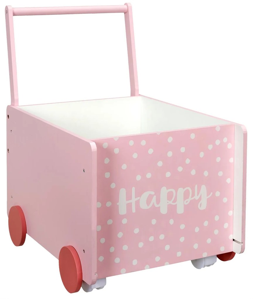 Home Deco Kids Dětská truhla na kolečkách s rukojetí Happy růžová