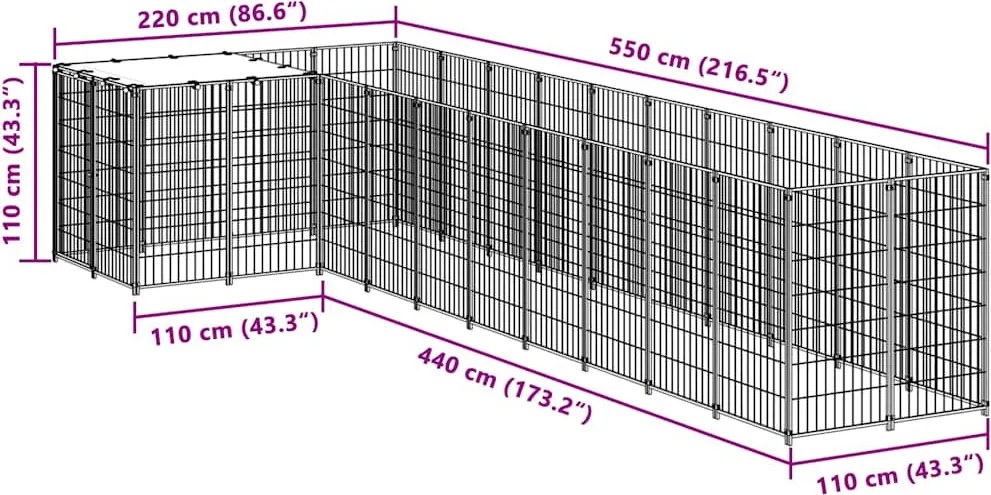 Psí kotec černý 7,26 m² ocel 3082237