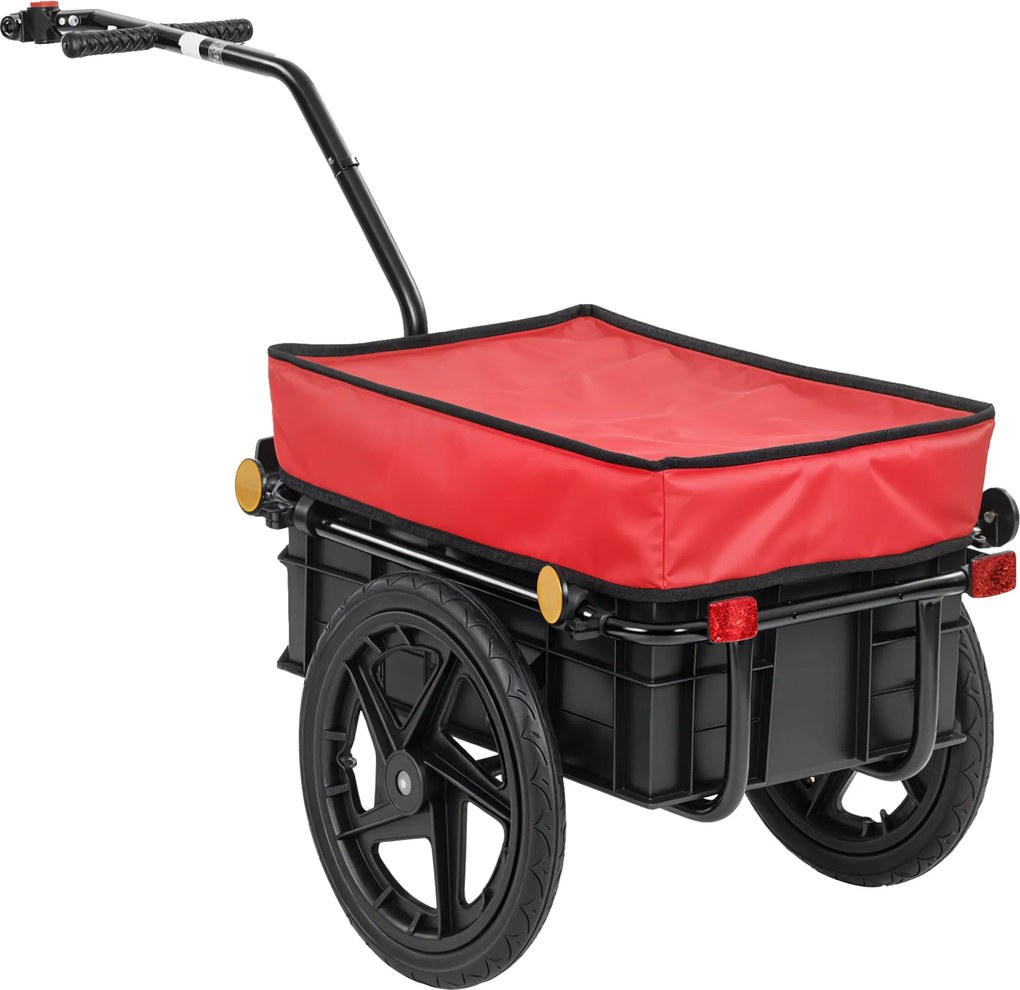 HOMCOM přívěs na kolo, nosnost 40 kg — ruční vozík s voděodolným potahem 600D Oxford, odrazky, ocelový rám a madla, 144 x 59 x 80 cm, červeno-černý