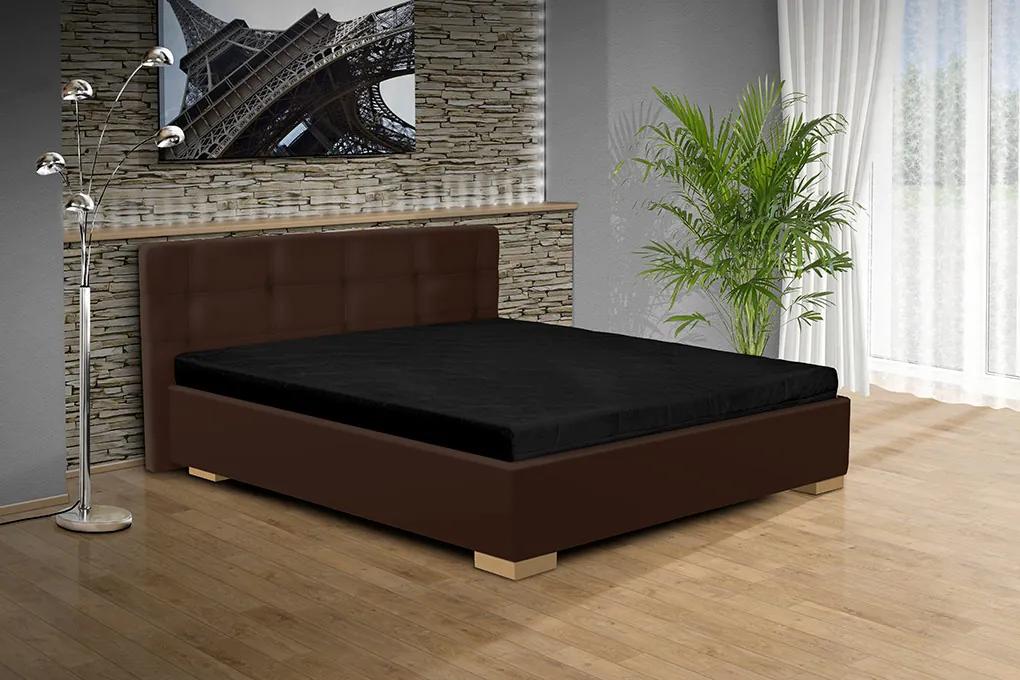 Manželská postel s úložným prostorem Alžběta Barva: eko kůže hnědá, typ matrace: matrace orthopedy 17 cm