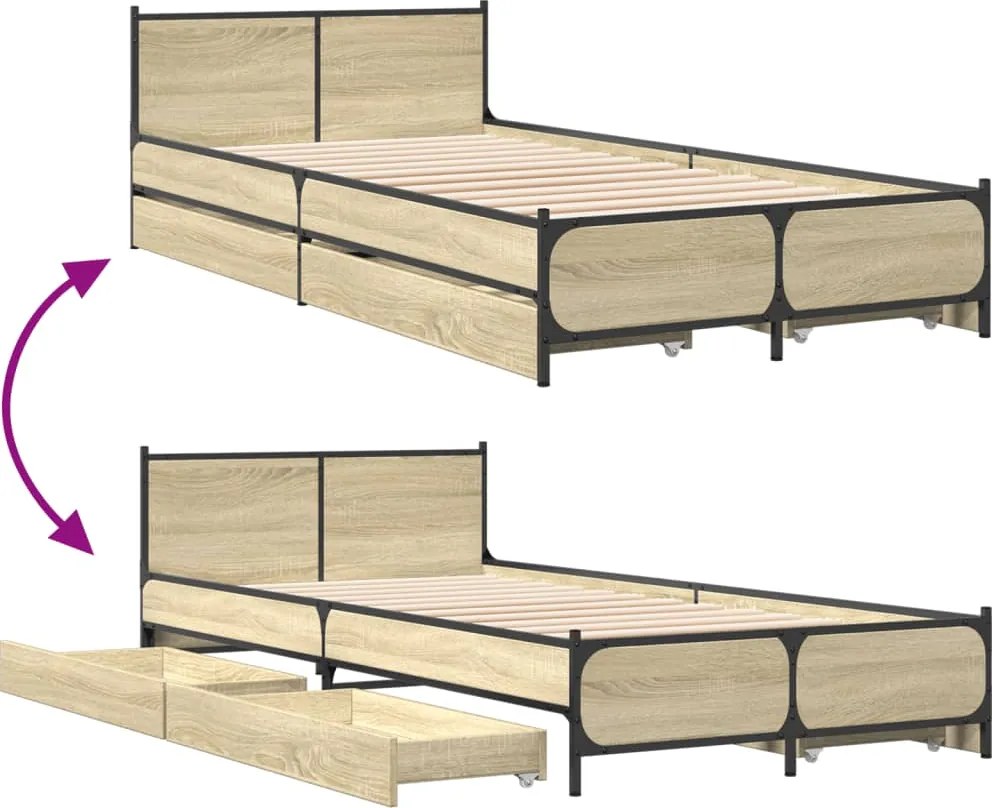 Rám postele se zásuvkami dub sonoma 75x190 cm kompozitní dřevo 3279973