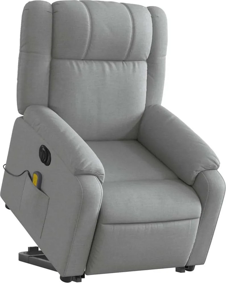 Elektrické zvedací masážní polohovací křeslo světle šedé textil 3205238