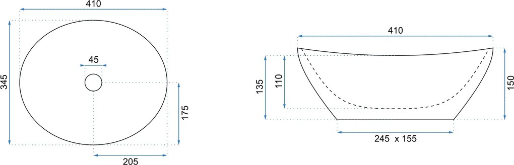 Rea Sofia, Umyvadlo na desku 41x34,5 cm, černá-zlatý okraj, REA-U3695