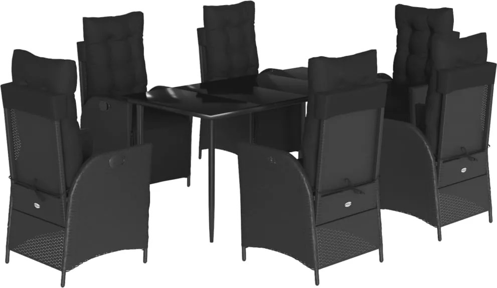 7dílný zahradní jídelní set s poduškami černý polyratan 3213396