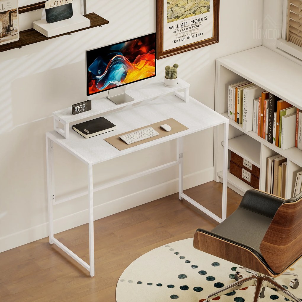 HOMCOM skládací psací stůl s podstavcem na monitor, ocelový rám, 100 x 48 x 87,5 cm, bílý