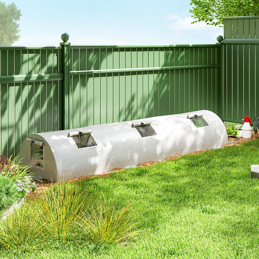 Outsunny Fóliový skleník, mini tunelový skleník s oknem ze síťoviny, odolný proti UV záření, plastová fólie, 300 x 80 x 45 cm, bílý