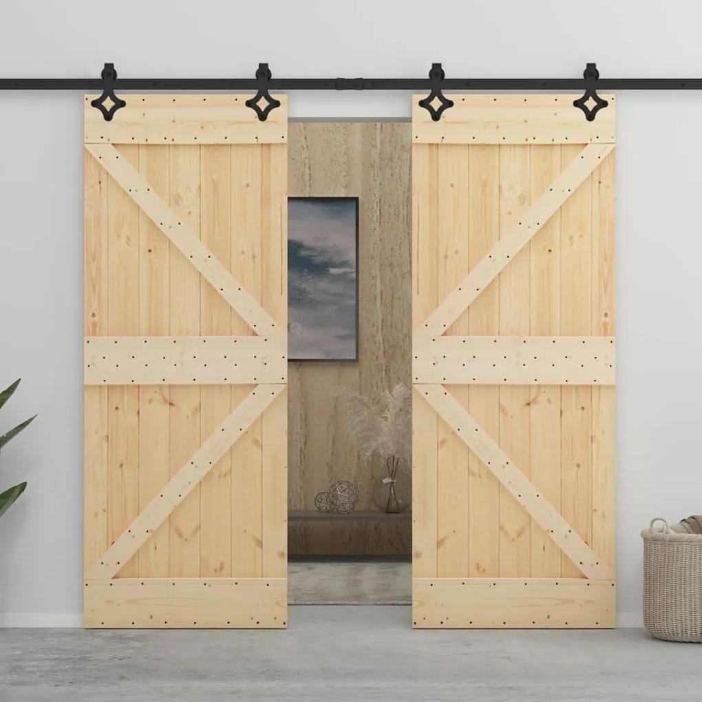 Posuvné dveře se setem kování 90 x 210 cm masivní borové dřevo - Default Title