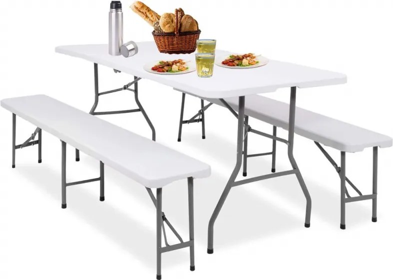 Pivní set pro 8 osob 180x74 cm SPRINGOS GF0099 bílý
