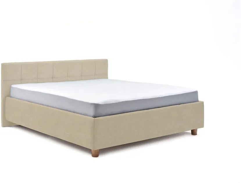 Béžová dvoulůžková postel s roštem a úložným prostorem ProSpánek Leda, 180 x 200 cm