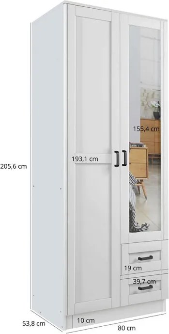 Skříň se zrcadlem 2D2S Rama bílá Kami