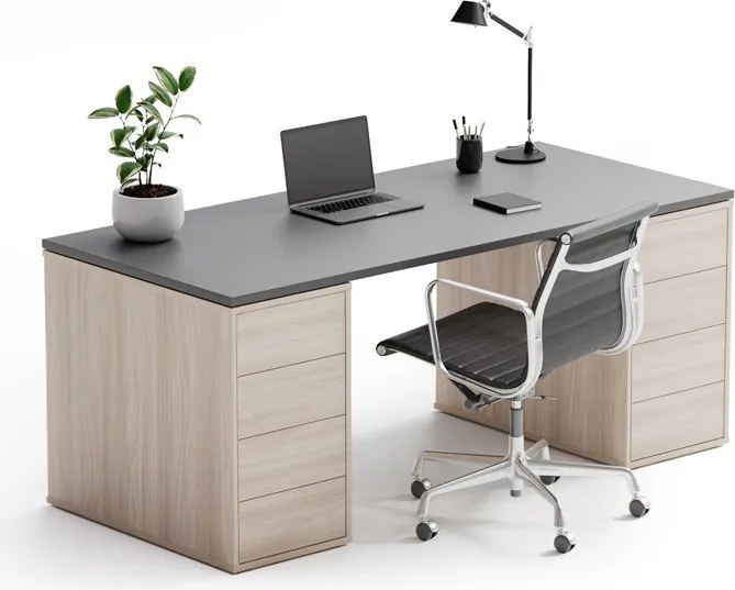 Kancelářský psací stůl s úložným prostorem BLOCK B03, 180x80 cm, dub přírodní/grafit