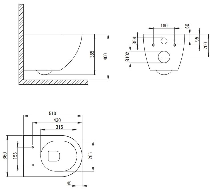 Deante Peonia, záchodová mísa se sedátkem, bez okraje, černá matná, DEA-CDEDNZPW