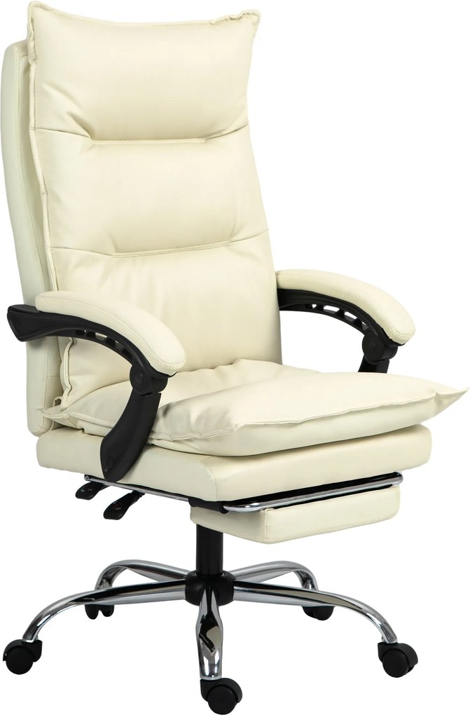 Vinsetto ergonomické kancelářské křeslo, náklon 155° s vysouvací opěrkou nohou, snadno čistitelná PU koženka, polstrované opěrky, otáčecí a výškově na