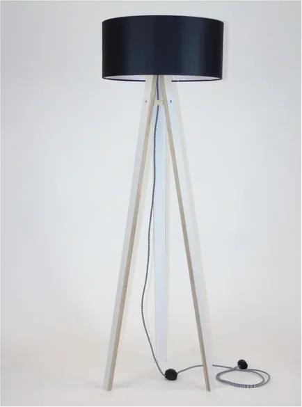 Bílá stojací lampa s černým stínítkem a černo-bílým kabelem Ragaba Wanda
