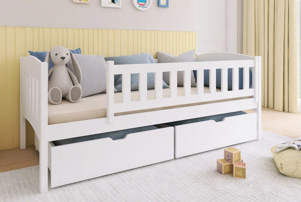 Dětská postel z masivu GANDALF se šuplíky - 200x90 cm - BÍLÁ