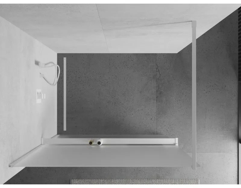 Mexen Kioto+, sprchová zástěna Walk-In s poličkou a věšákem 90 x 200 cm, 8mm sklo námraza, bílý profil, 800-090-121-20-30