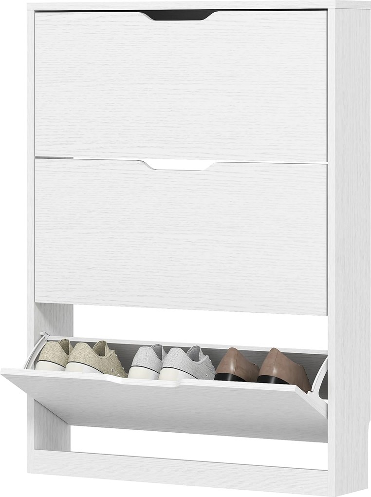 HOMCOM Skříň na boty se 3 dvířky, Botník, Skříň na obuv pro 9-12 párů bot 80 x 17 x 108 cm, Bílá | Aosom