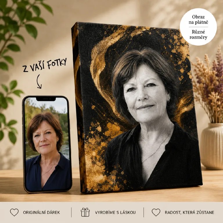 Foto obraz z vlastní fotky na plátno – Luxusní Glamour Gold styl se zlatými prvky Rozměry obrazu: 80 x 120 cm