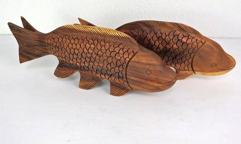 Sošky rybky KOI KAPR, set 2 ks, exotické dřevo, ruční práce, Thajsko