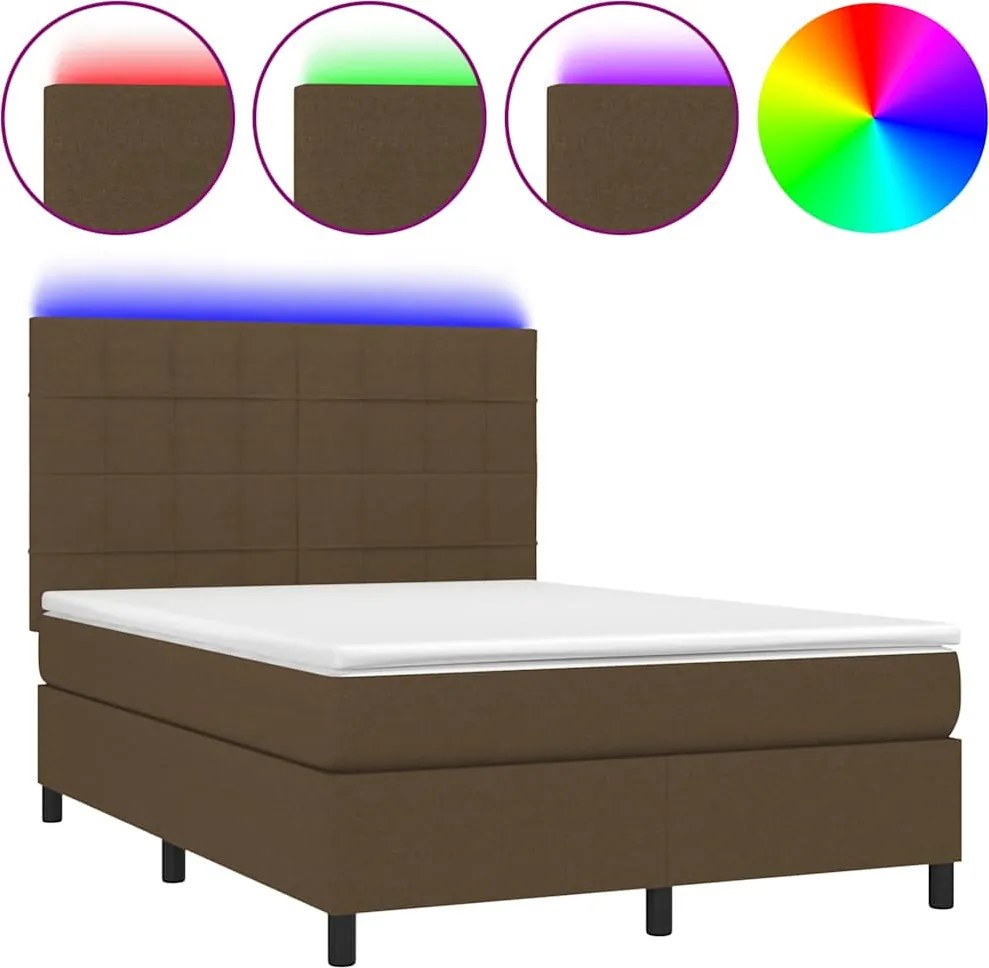Box spring postel s matrací a LED tmavě hnědá 140x200 cm textil 3134880
