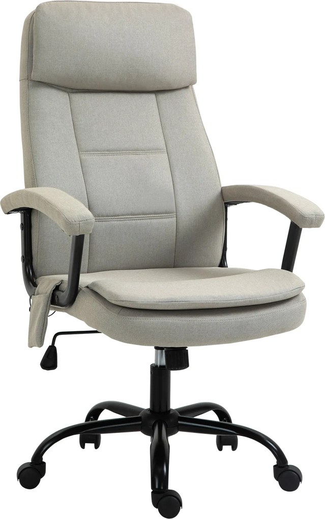 Vinsetto kancelářská židle s masážní funkcí, výškově nastavitelná, ergonomická otočná židle s povrchem připomínajícím len, béžová 63 x 70 x 112-121 cm