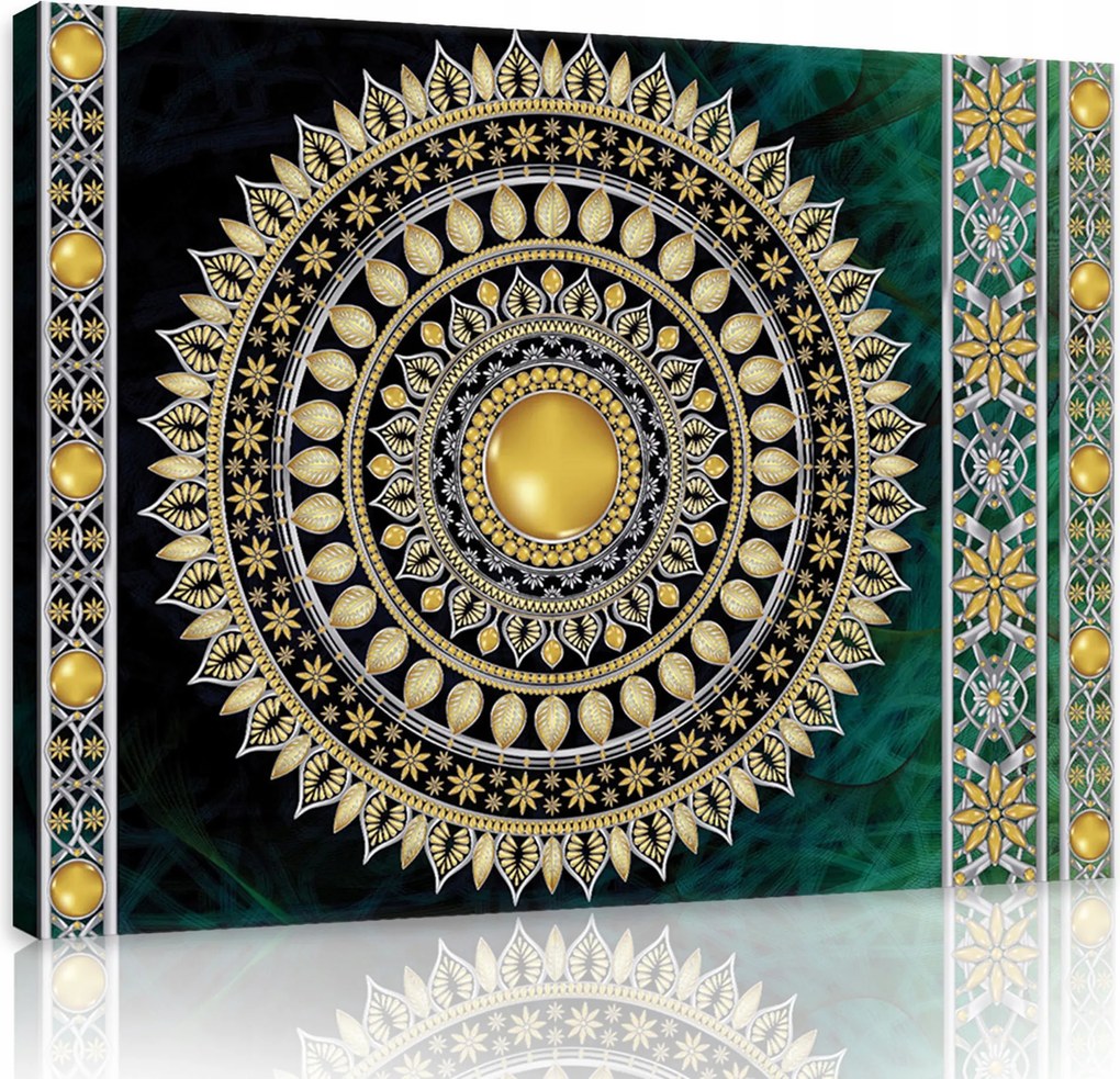 Obraz Mandala Ornament Zelený Moderní Do Ložnice Obývacího Pokoje Plátno 100x70