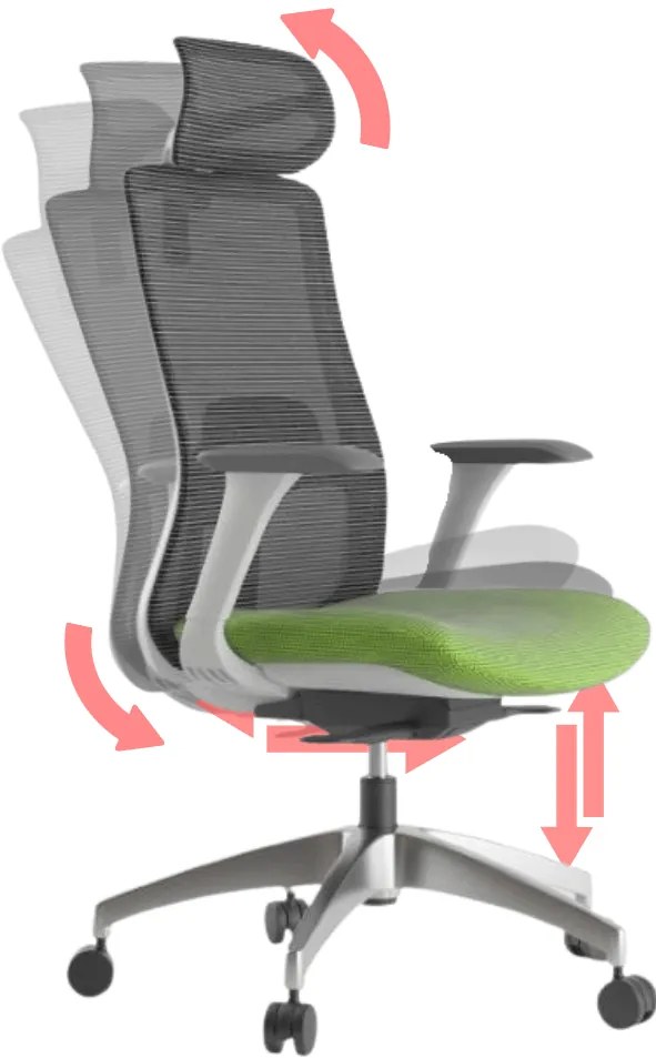 MERCURY Ergonomická kancelářská židle TIANA - šedá síťovina / zelená látka