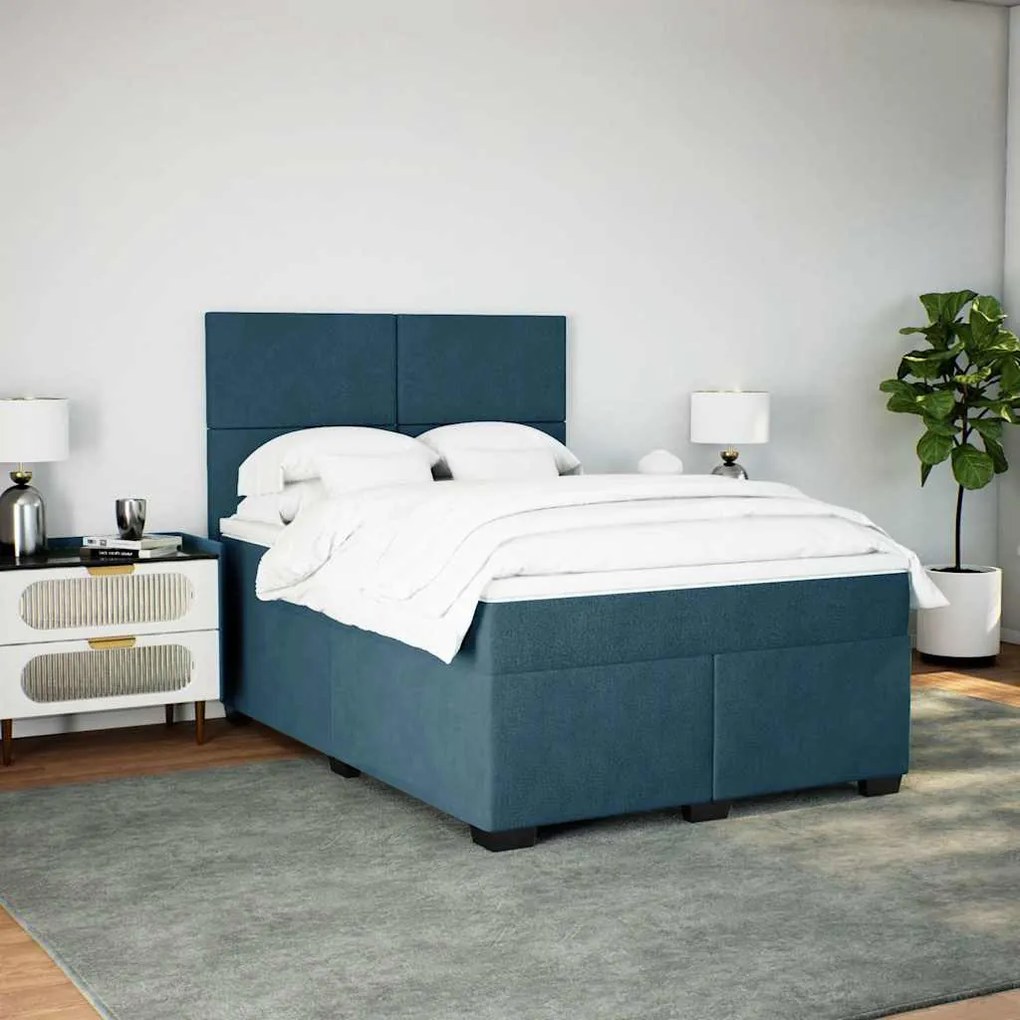 Box spring postel s matrací modrá 140 x 190 cm samet 3293204