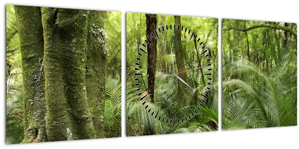 Obraz Tropický deštný prales (s hodinami) (90x30 cm)
