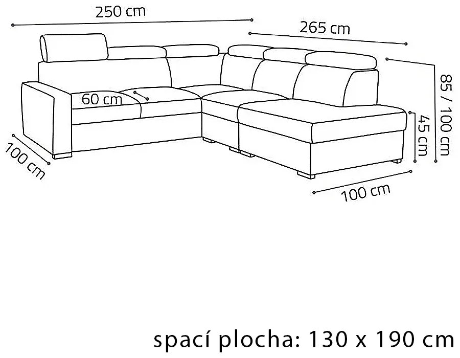 Sedací souprava PEDRO L | 250x265 cm | rozkládací + 2x úložný prostor | polohovatelné záhlavníky | VÝBĚR TKANIN