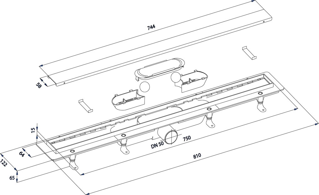 Polysan Flise sprchový kanálek pro dlažbu 81 x 12,2 x 6,5 cm nerez 73681 Koupelny Bernold