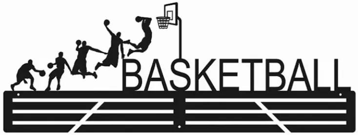 Walenty Kovový nástěnný věšák na medaile Basketball, různé délky, různé barvy Barva: Antracit, Rozměr: Délka 40cm