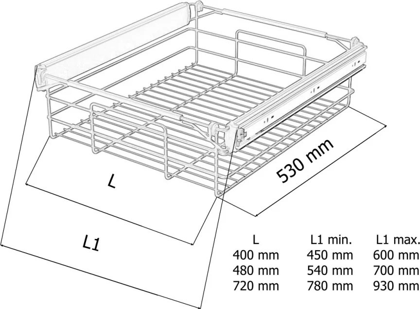In-Design Koš na prádlo plný výsuv stříbrná Šířka koše (mm): 720 mm, Minimální nastavitelná šířka: 780 mm, Maximální nastavitelná šířka: 930 mm