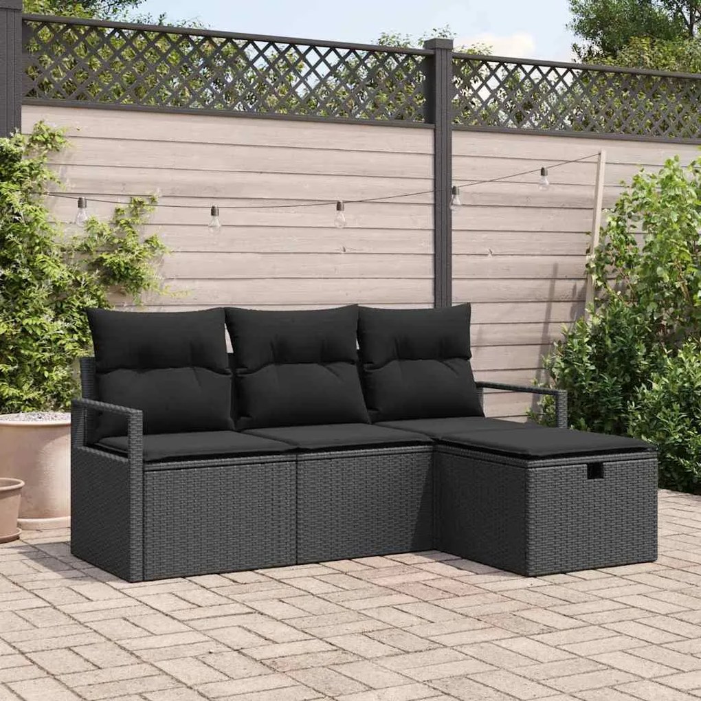 Set pohovek 4 ks 4-Počet míst Černá polyratan 3359152