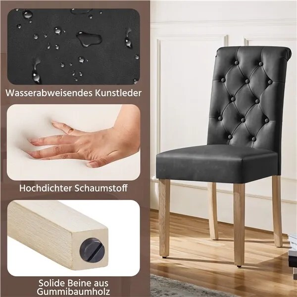Sada 2 ks – Jídelní židle Yaheetech – hnědá, 45,5 cm (šířka) × 62 cm (hloubka) × 98,5 cm (výška) (267482149218)