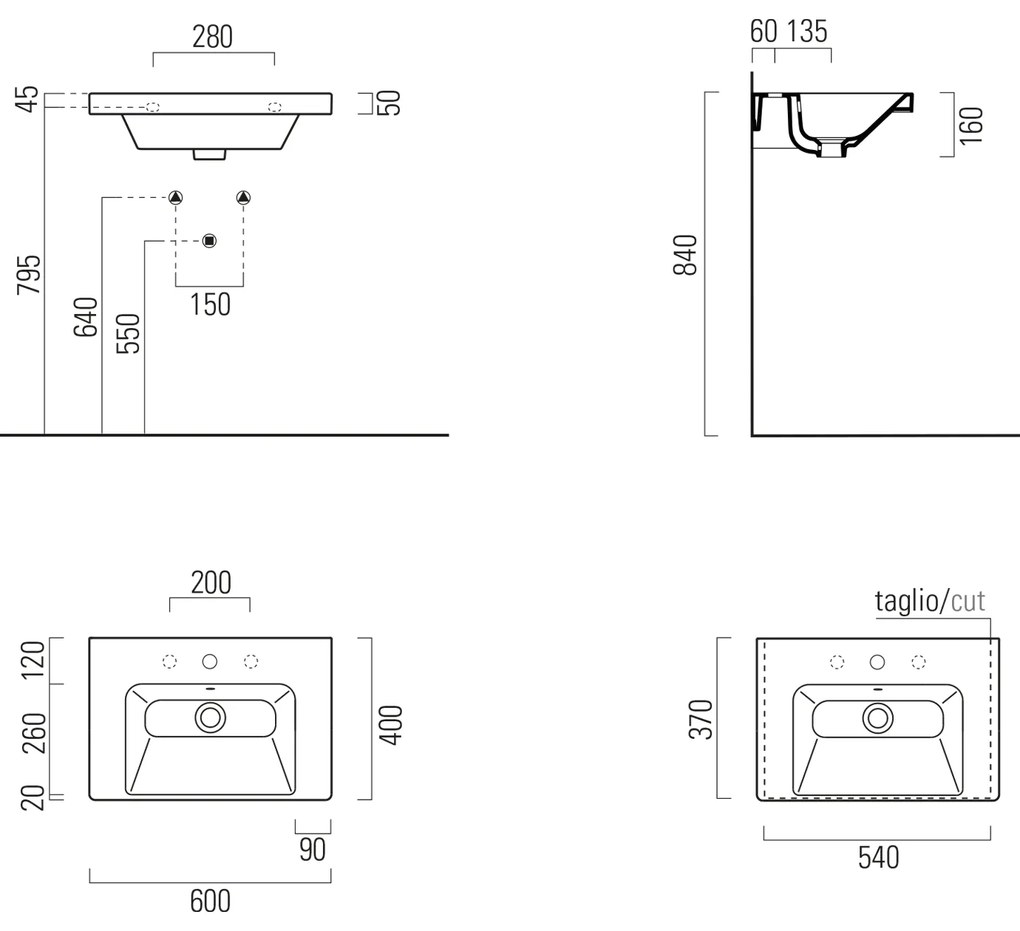 GSI, NORM keramické umyvadlo 60x18x40 cm, bílá ExtraGlaze, 8636111