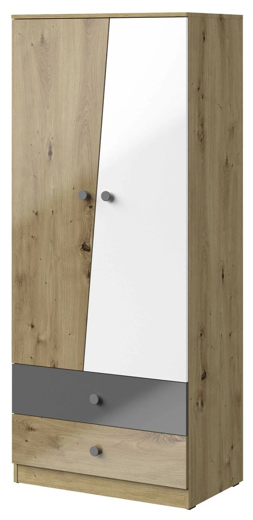 Šatní skříň NERO 1 Domel 80/190/50 barva: dub artisan/černý lesk/bílý lesk